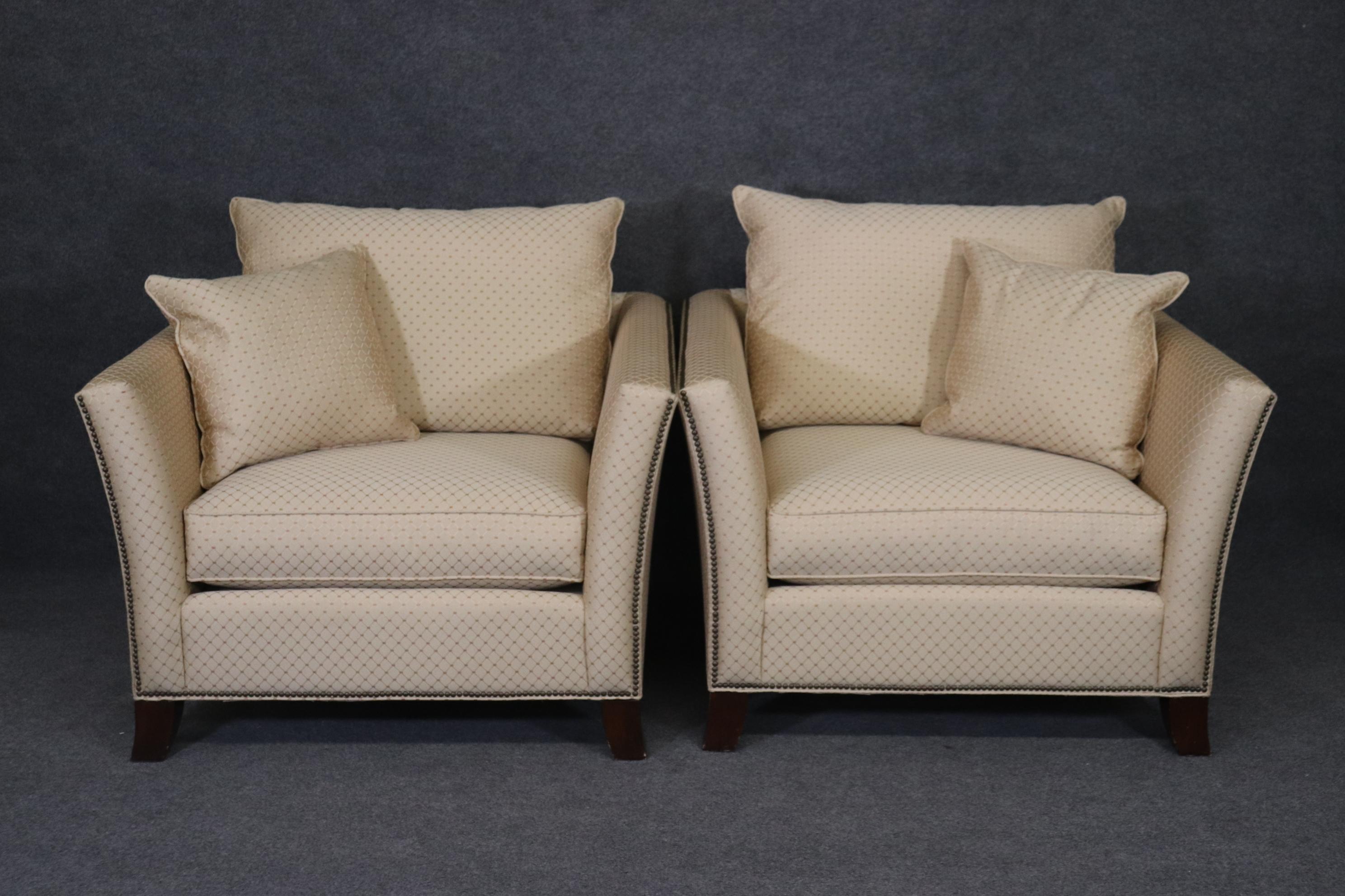 Pair of Cream Upholstered Oversized Even-Arm Contemporary Club Bergere ...
