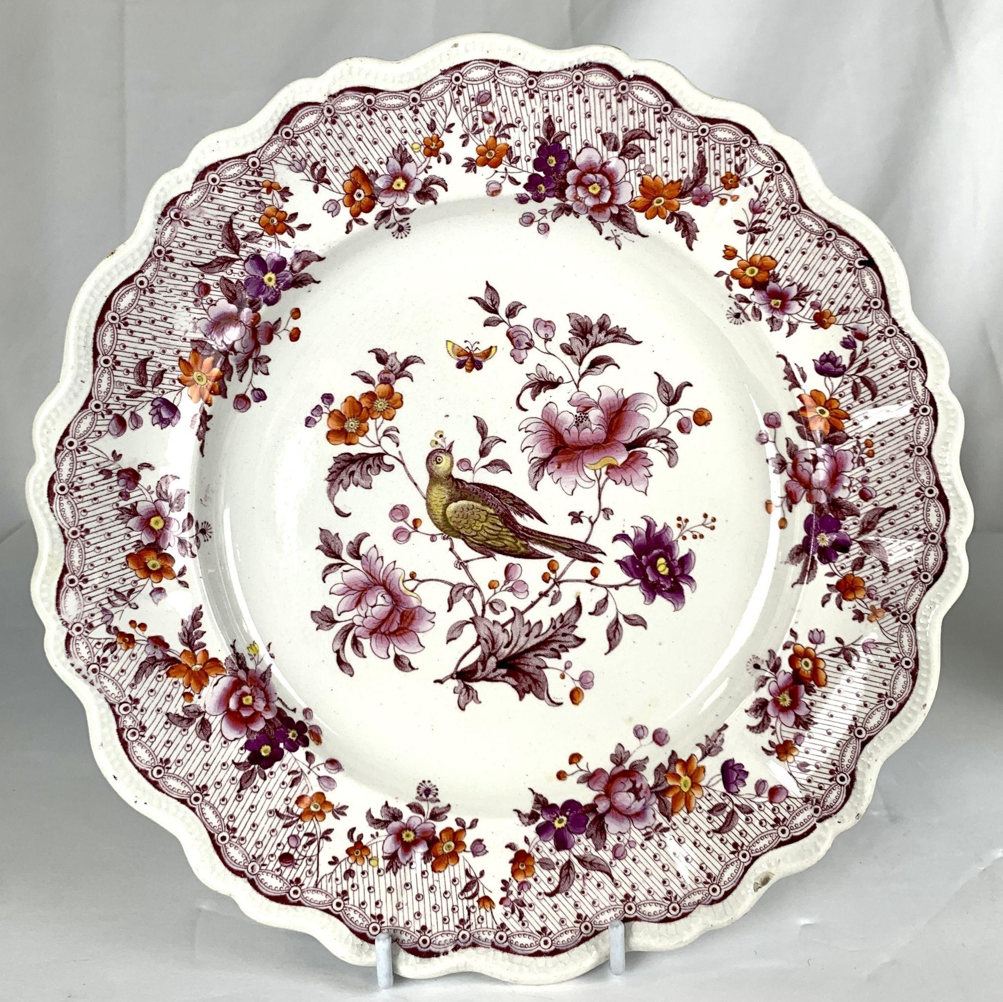 Pair of Creamware Dishes Showing a Songbird England Circa 1870 at 1stDibs