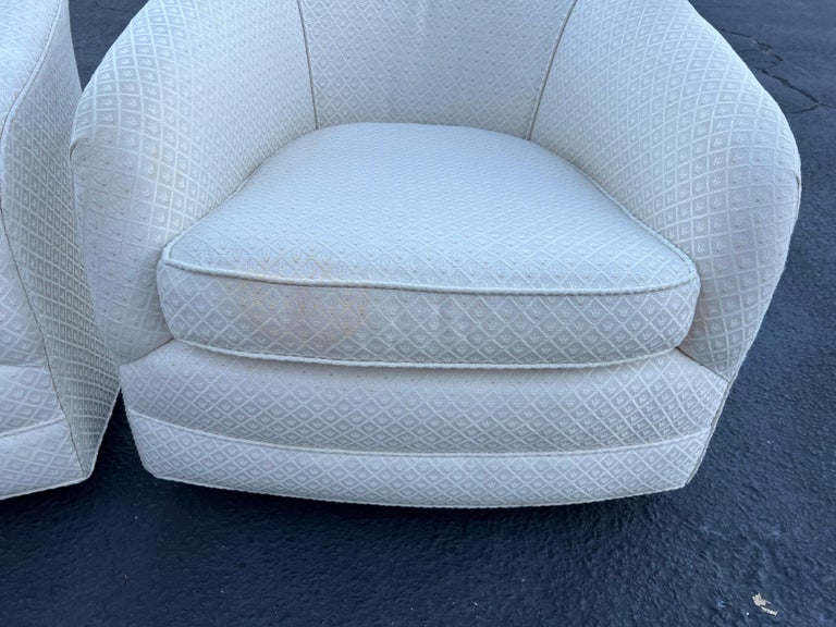 Pair of White Swivel Cube Chairs For Sale at 1stDibs