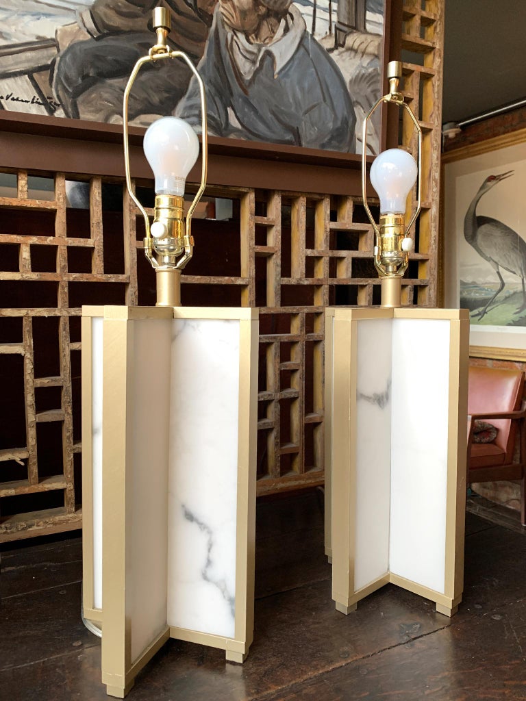 Pair of Cross-Frame Marble Table Lamps For Sale at 1stDibs
