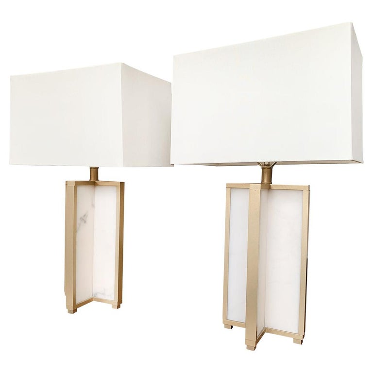 Pair of Cross-Frame Marble Table Lamps For Sale at 1stDibs
