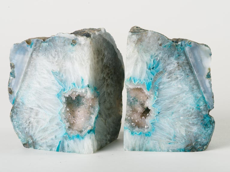 Pair of Crystal Geode Bookends with Hues of Turquoise at 1stDibs