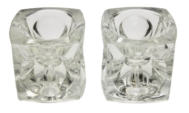 Pair of Cube Candlestick 'Ice Cubes' in Glass by Peill and Putzler For ...