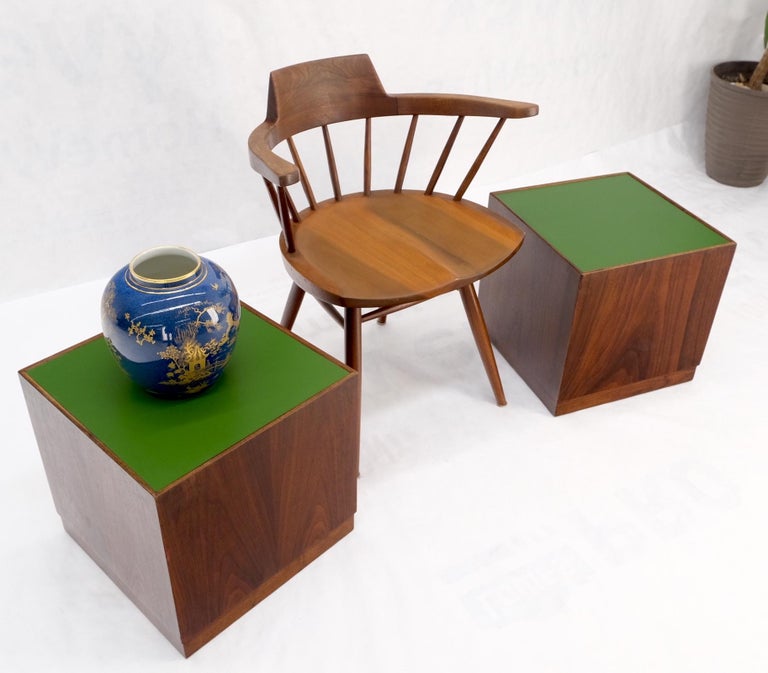Pair of Cube Shape Walnut Mid-Century Modern End Side Occasional Tables ...