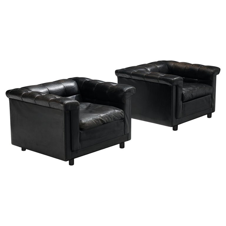 Pair of Cubic Lounge Chairs in Black Leather For Sale at 1stDibs