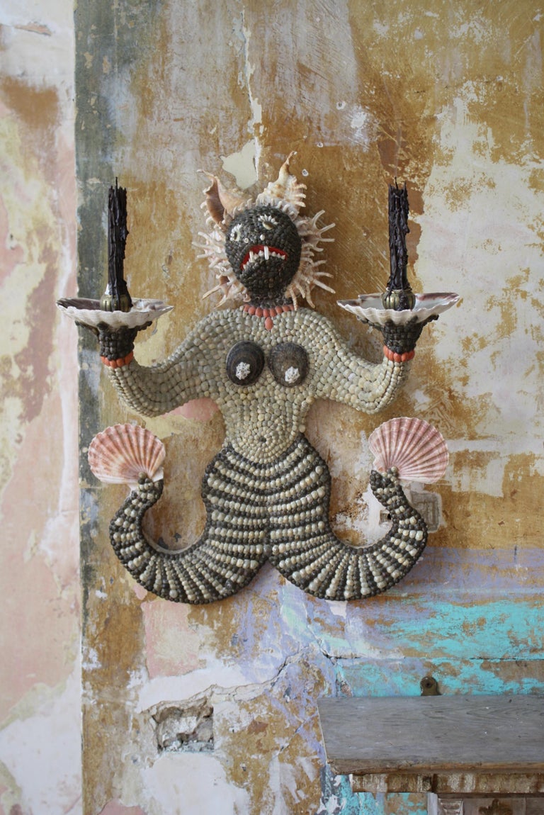 Pair of Curios Mythical Merman Shellwork Grotto Grotesques Wall Sconces ...