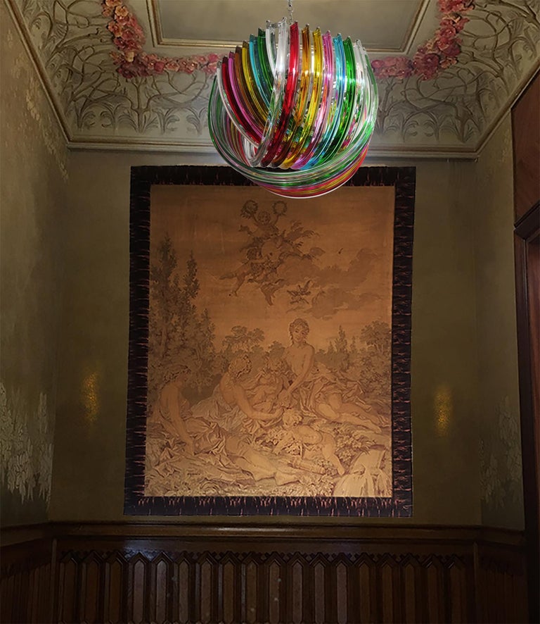 Pair of Curvati Rainbow Ceiling Lights, Multicolored Triedri, 24 Murano ...