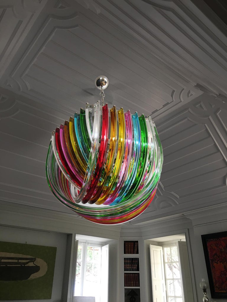 Pair of Curvati Rainbow Ceiling Lights, Multicolored Triedri, 24 Murano ...