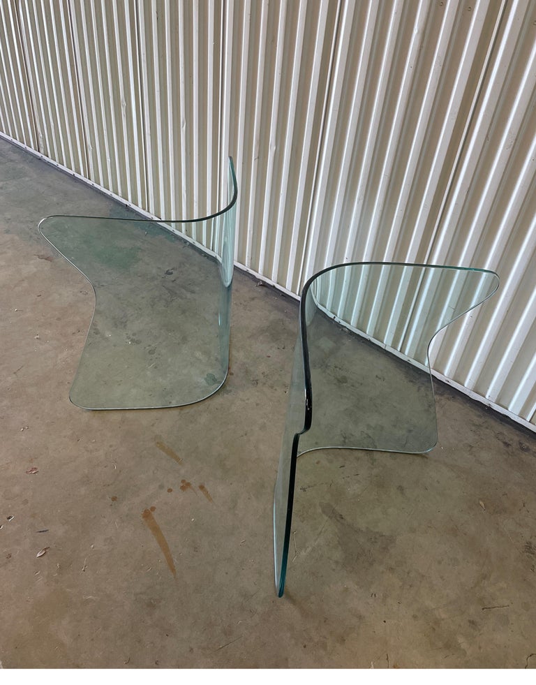 Pair of Curved Glass Dining Table Bases For Sale at 1stDibs