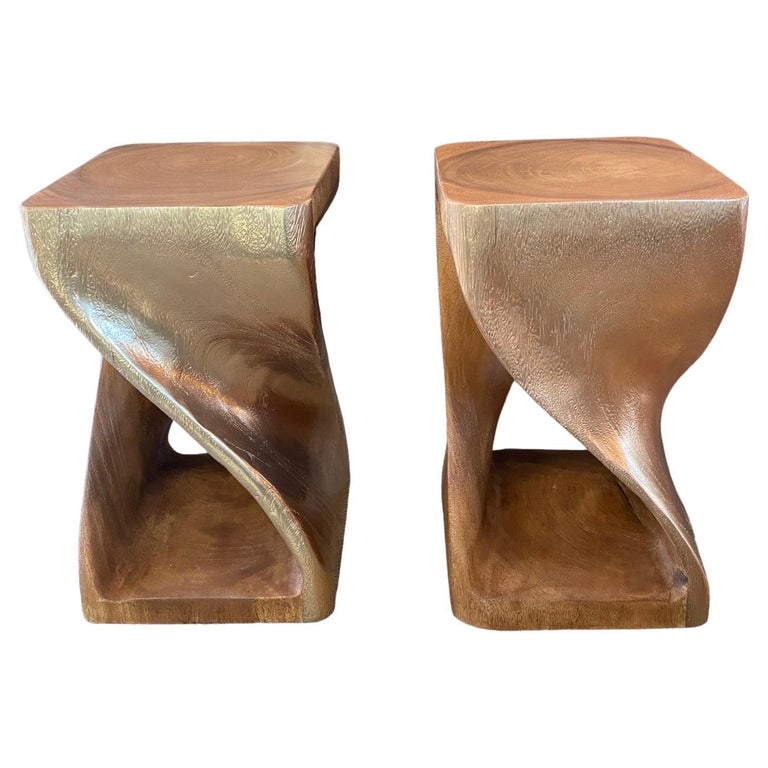 Pair of Curved Gold / Wood Side Tables For Sale at 1stDibs