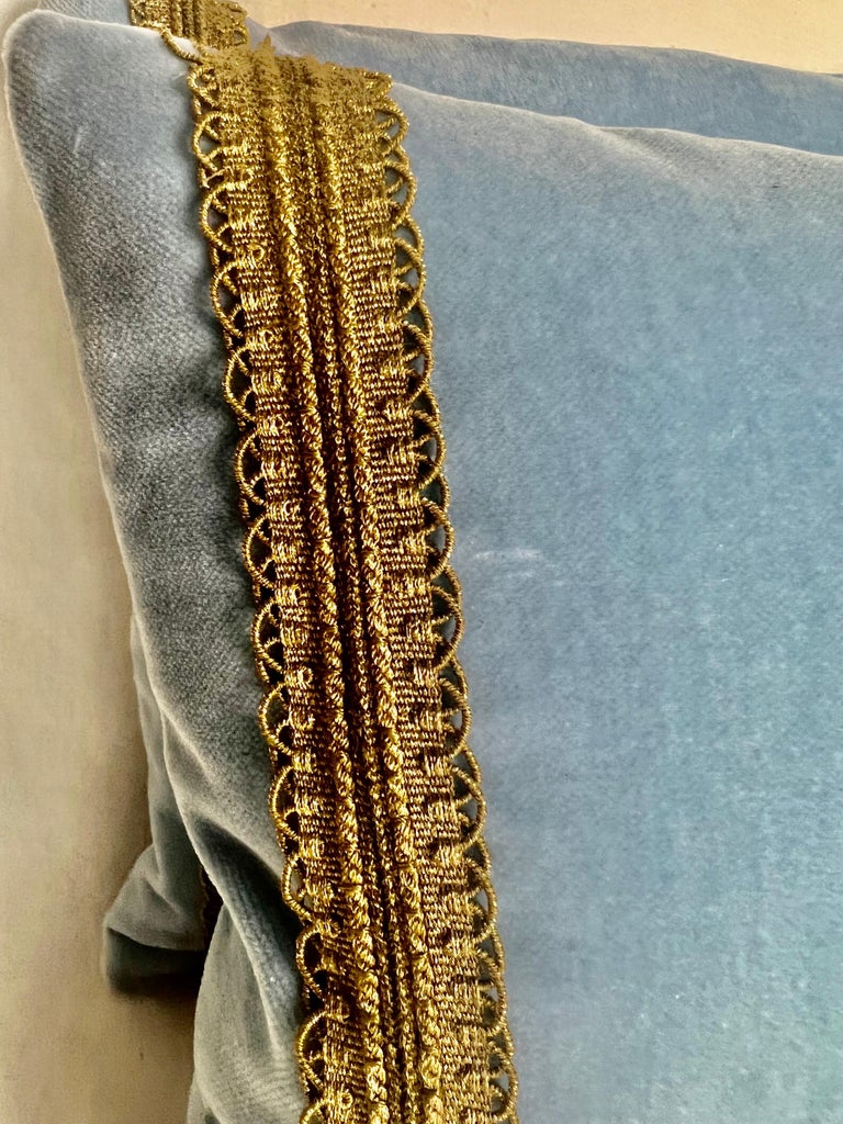 Pair of Custom Appliqué Blue and Gold Pillows by MLA For Sale at 1stDibs