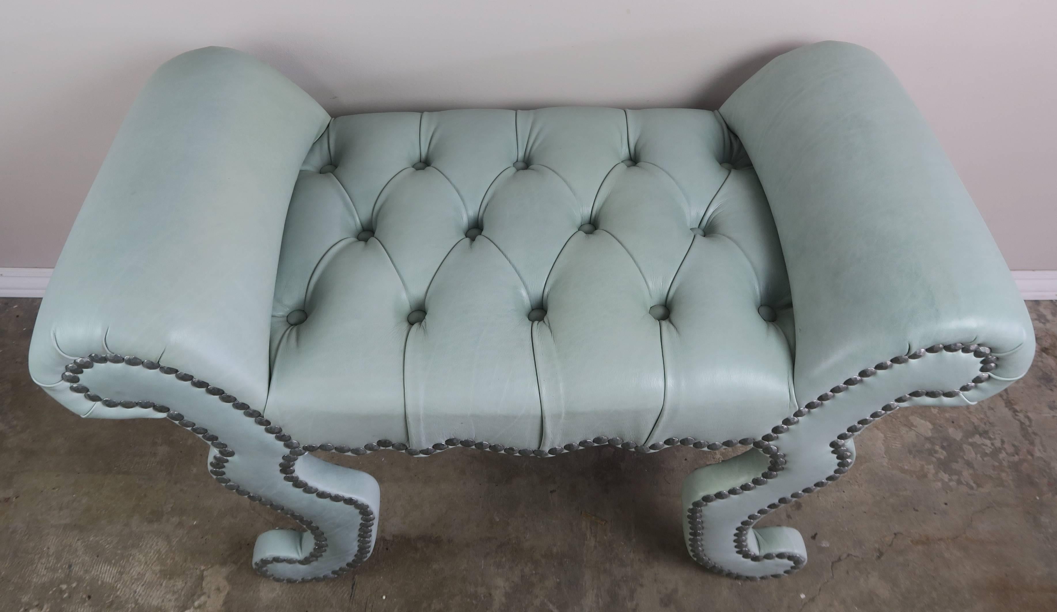 Pair of Custom Aqua Tufted Benches with Silver Nails by Melissa ...
