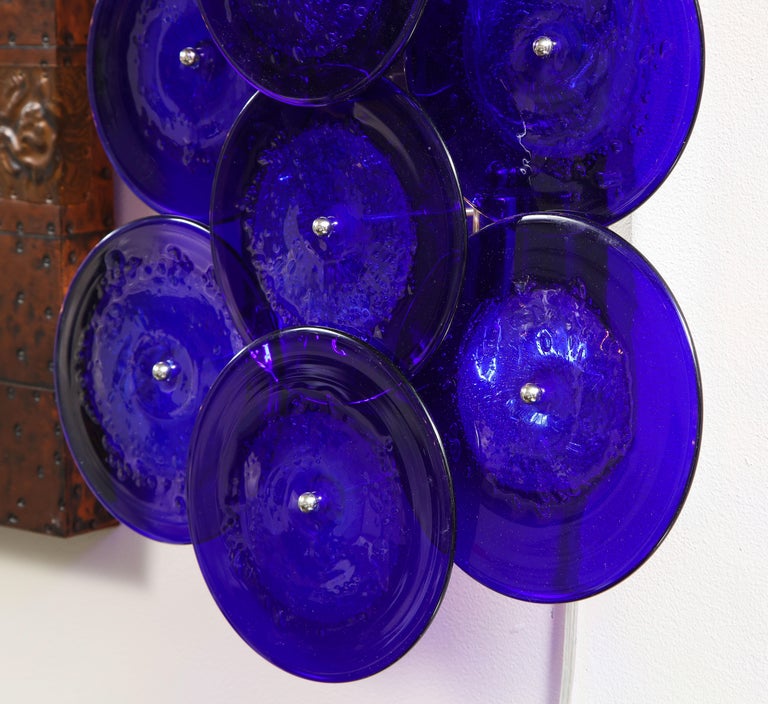 Pair of Custom Cobalt Blue Murano Glass Disc Sconces For Sale at 1stDibs