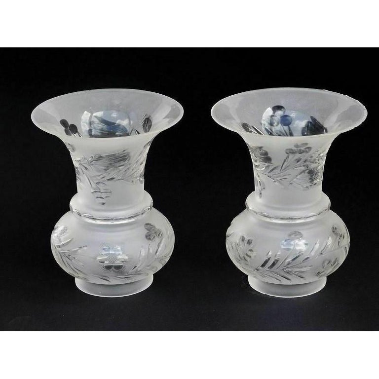 Pair of Custom Cut and Frosted Glass Argand Flared Top Lamp Shades For ...