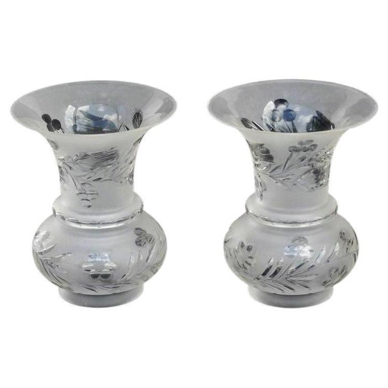 Pair of Custom Cut and Frosted Glass Argand Flared Top Lamp Shades For ...