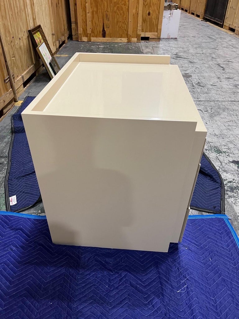 Pair of Custom Fabricated Cream Lacquered Bedside Tables For Sale at ...