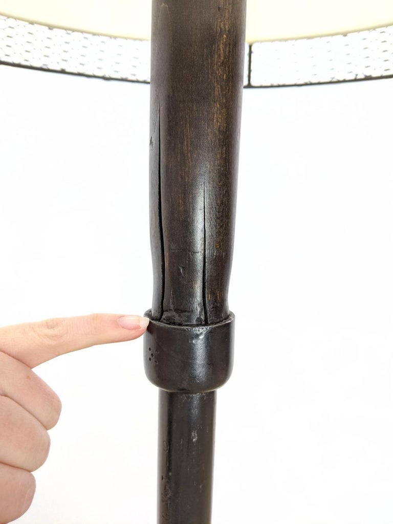 Pair Of Custom Floor Lamps in Iron Bronze and Wood For Sale at 1stDibs