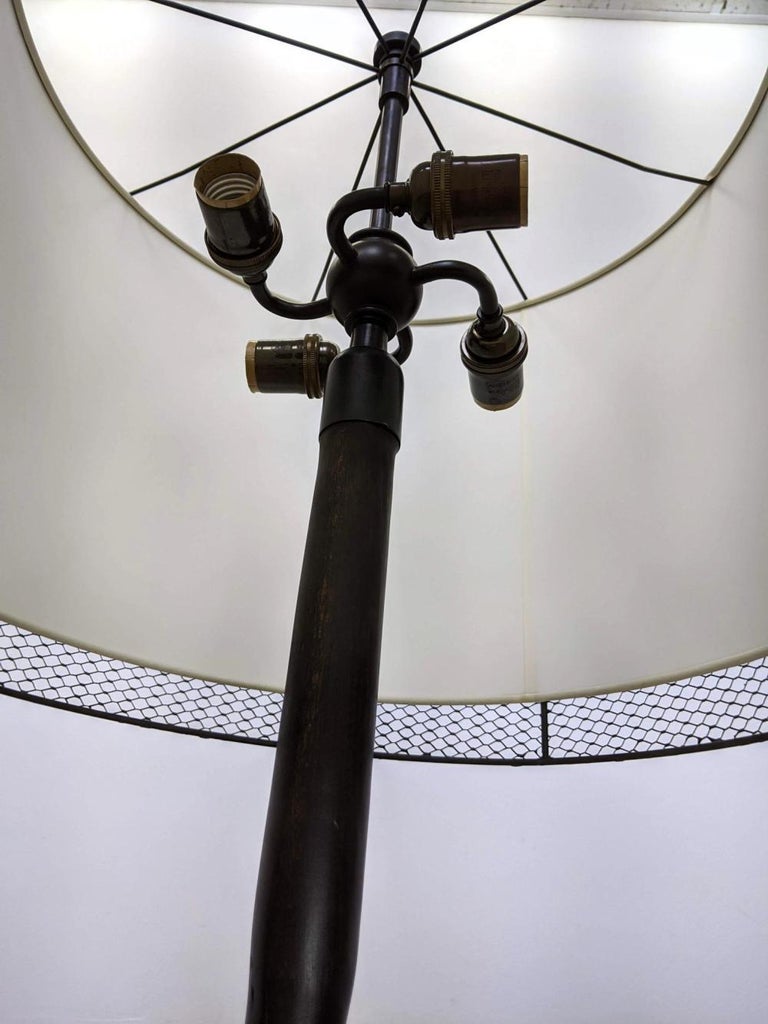 Pair Of Custom Floor Lamps in Iron Bronze and Wood For Sale at 1stDibs