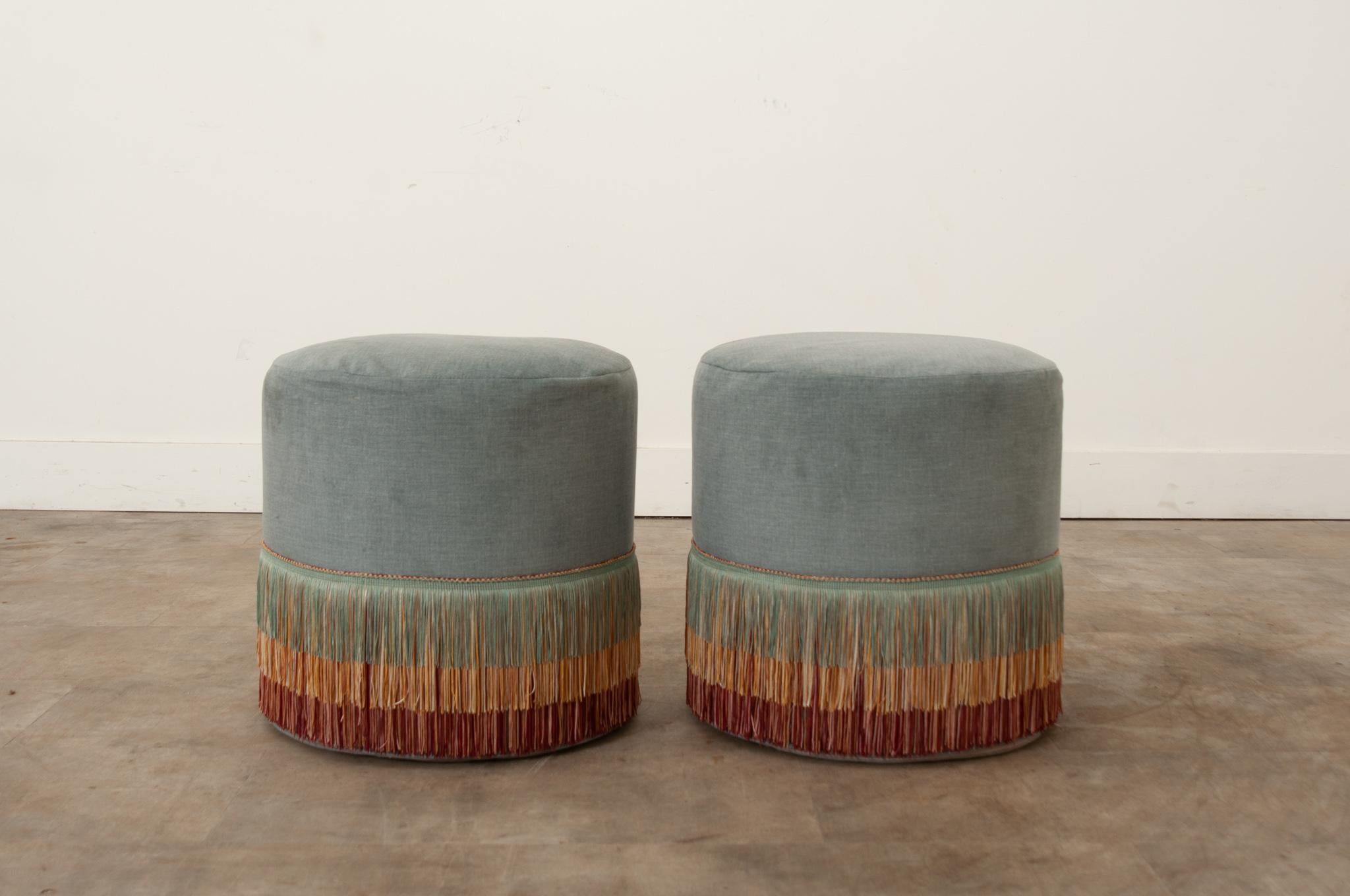 Pair of Custom Fringe Ottomans at 1stDibs | pouf with fringe, velvet ...