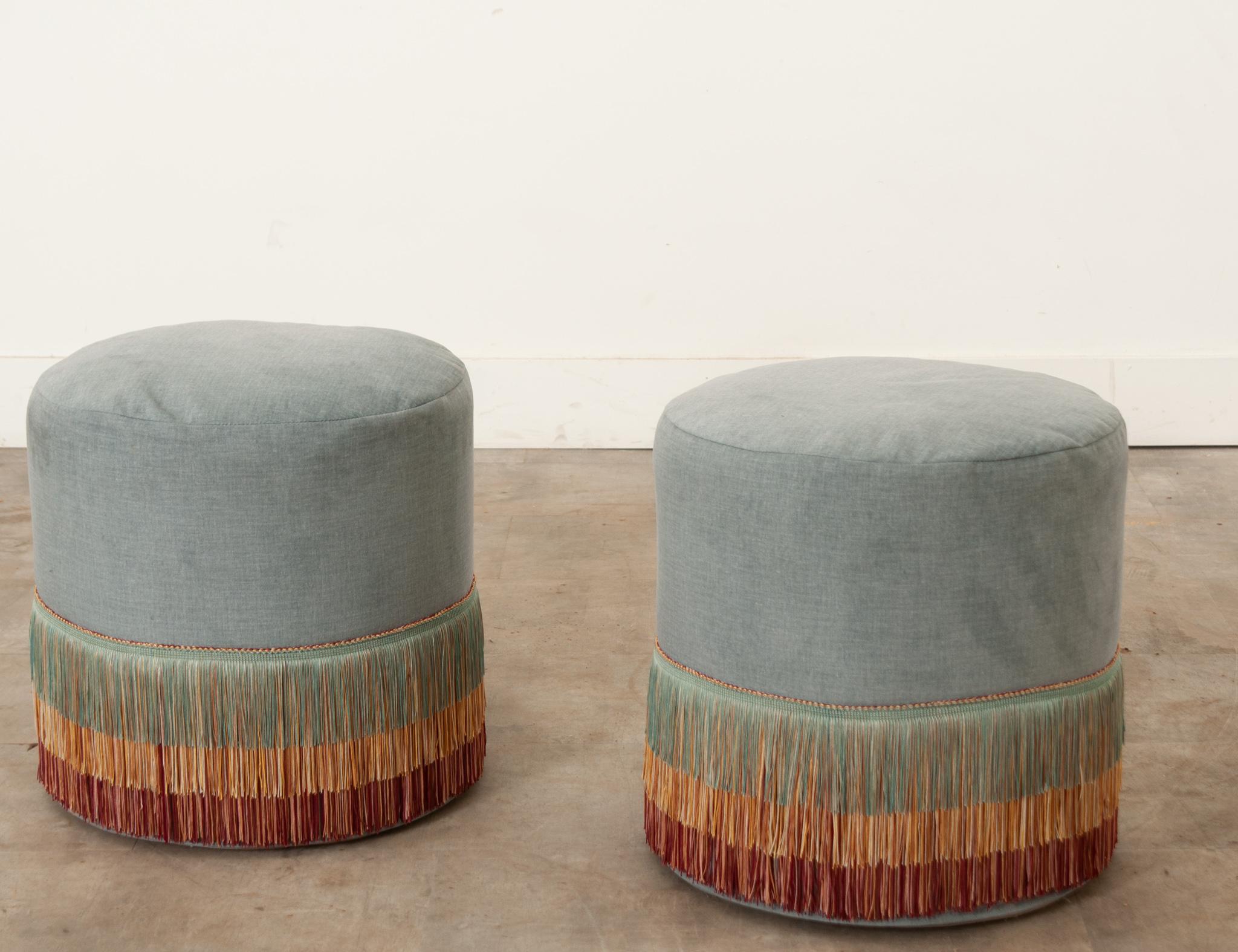 Pair of Custom Fringe Ottomans at 1stDibs | pouf with fringe, velvet ...