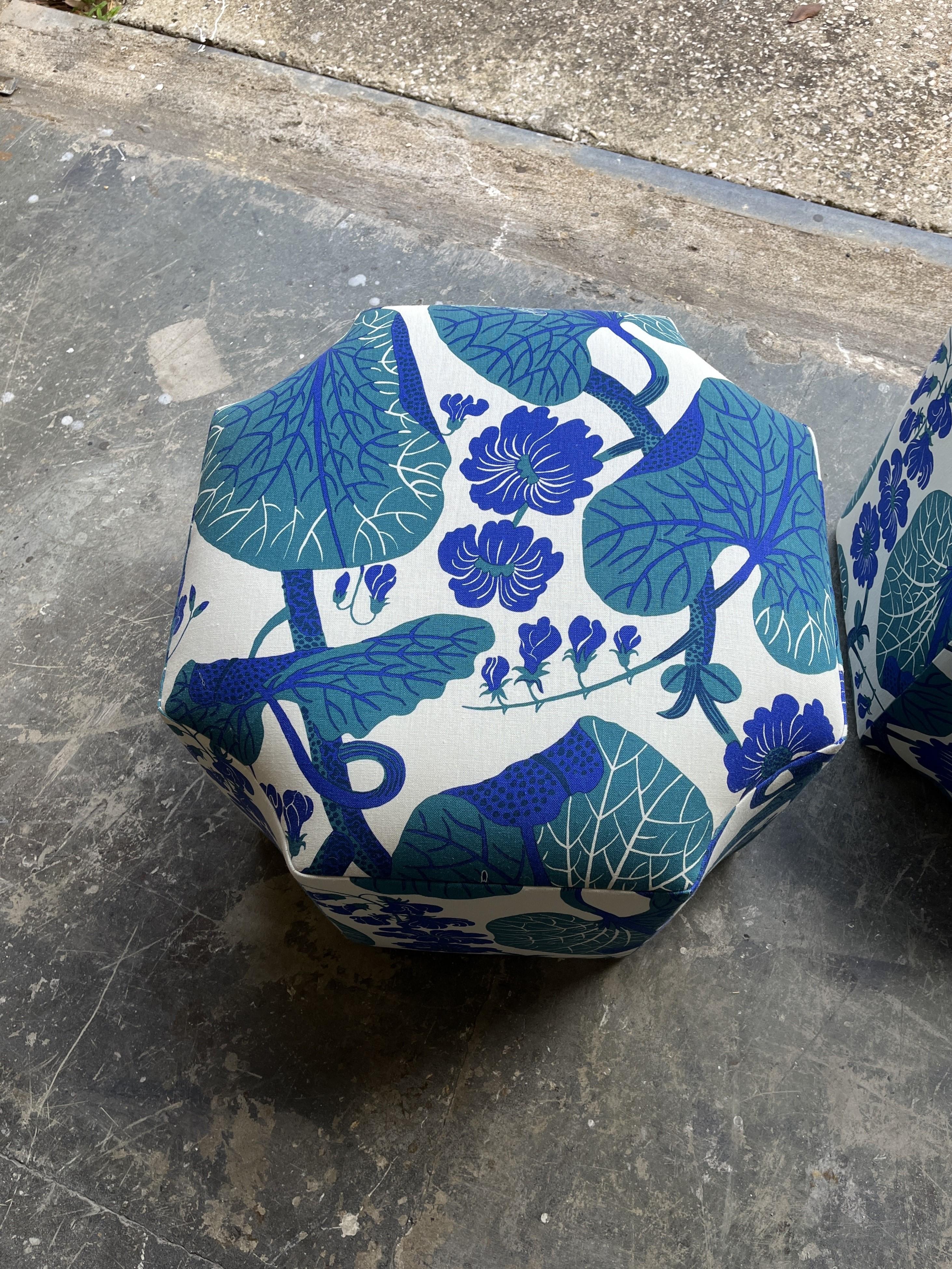 Pair of Custom-Made Ottomans Blue For Sale at 1stDibs