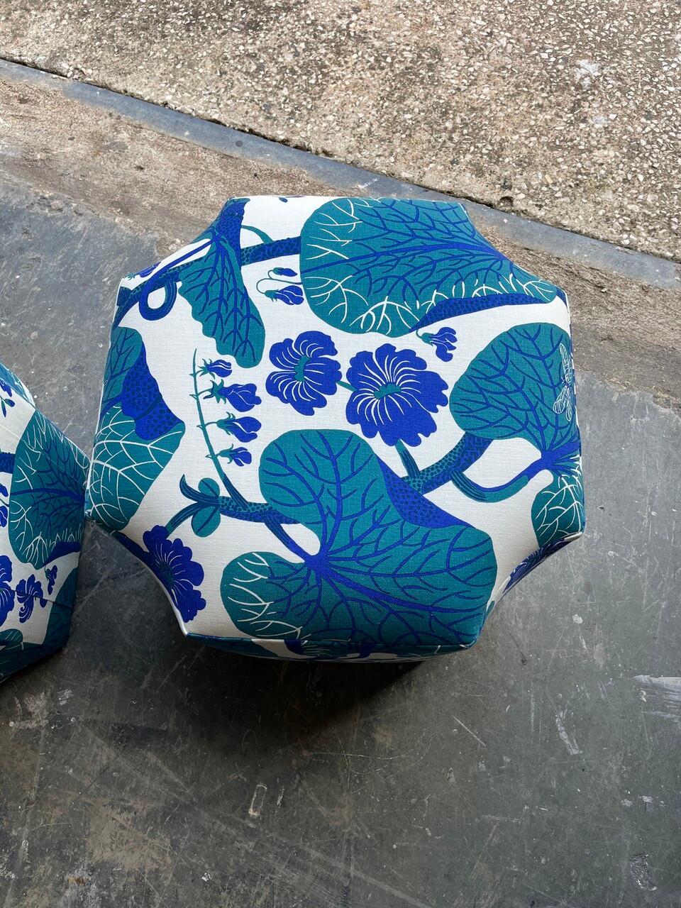 Pair of Custom-Made Ottomans Blue For Sale at 1stDibs