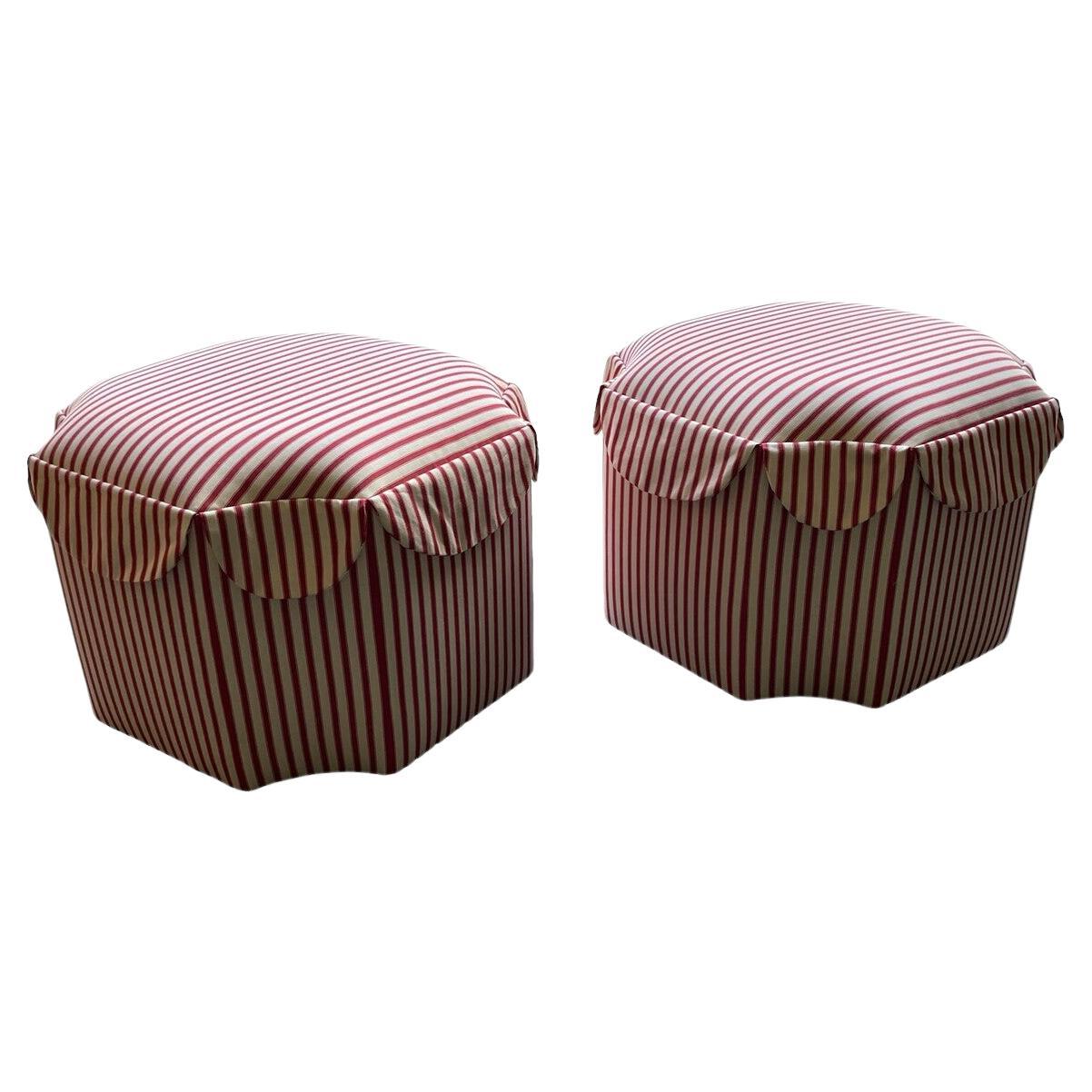 Pair of Custom Made Walnut and Sheepskin Esko Ottomans For Sale at 1stDibs
