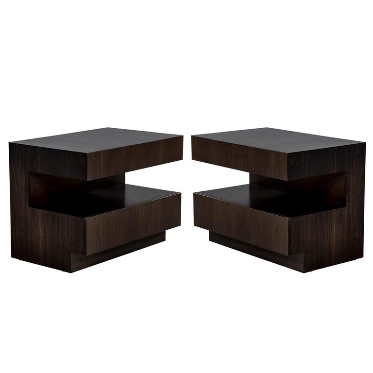 Pair of Custom Modern Walnut End Tables by Carrocel For Sale at 1stDibs
