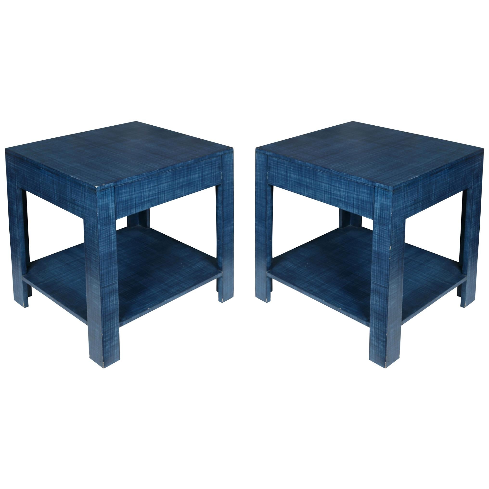 Pair of Custom Painted Blue Tables at 1stDibs