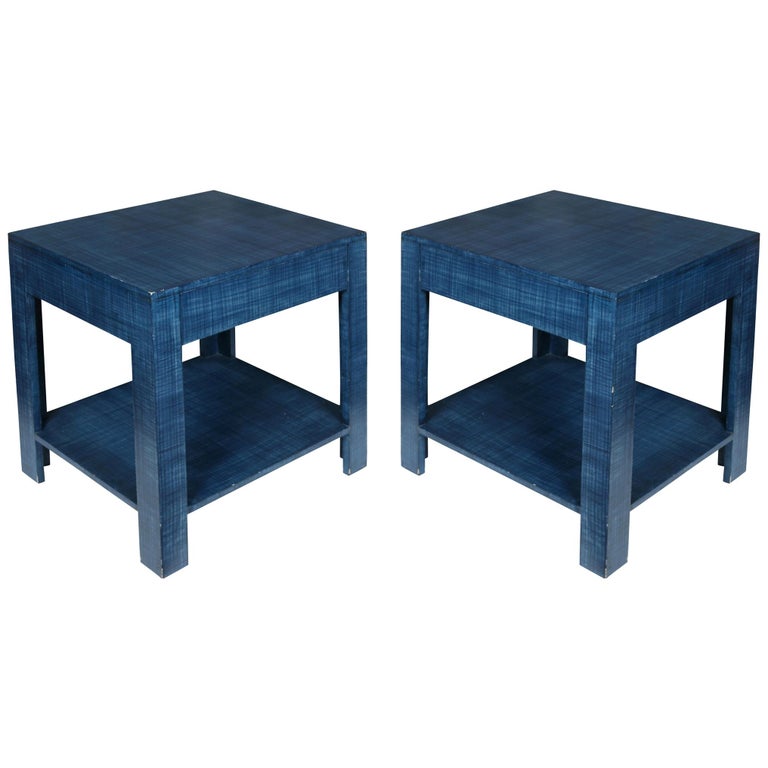 Pair of Custom Painted Blue Tables at 1stDibs