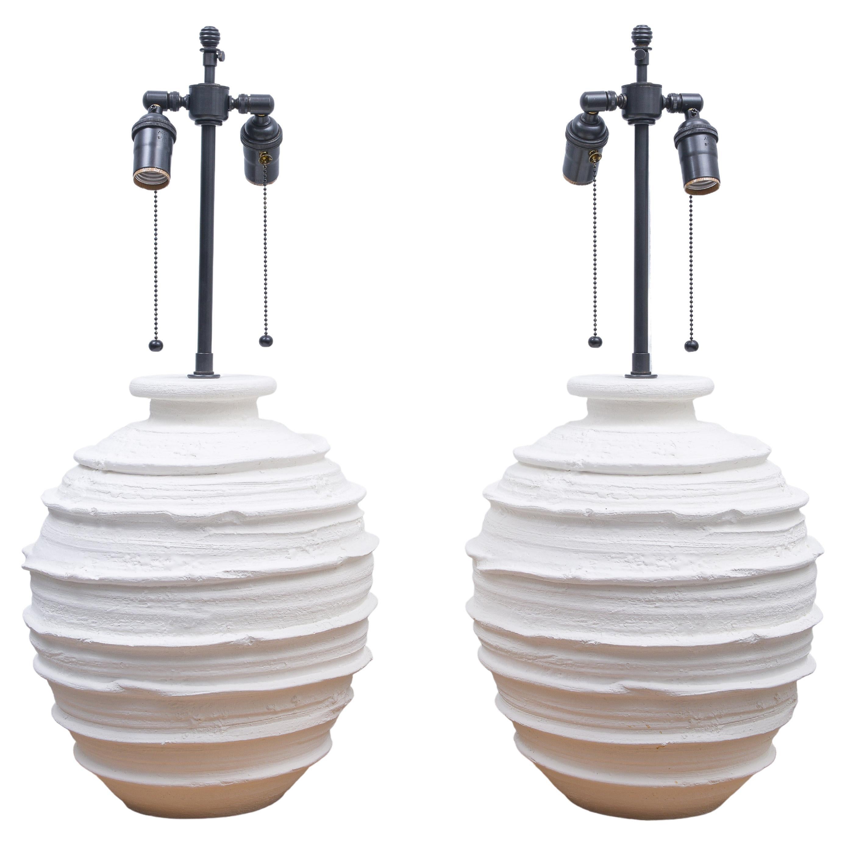 Pair of Hand Crafted Custom Plaster Arlo Table Lamps For Sale at 1stDibs