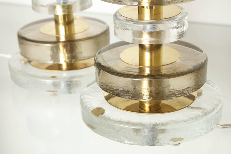 Pair of Custom Smoke and Clear Murano Glass Disc Lamps For Sale at 1stDibs