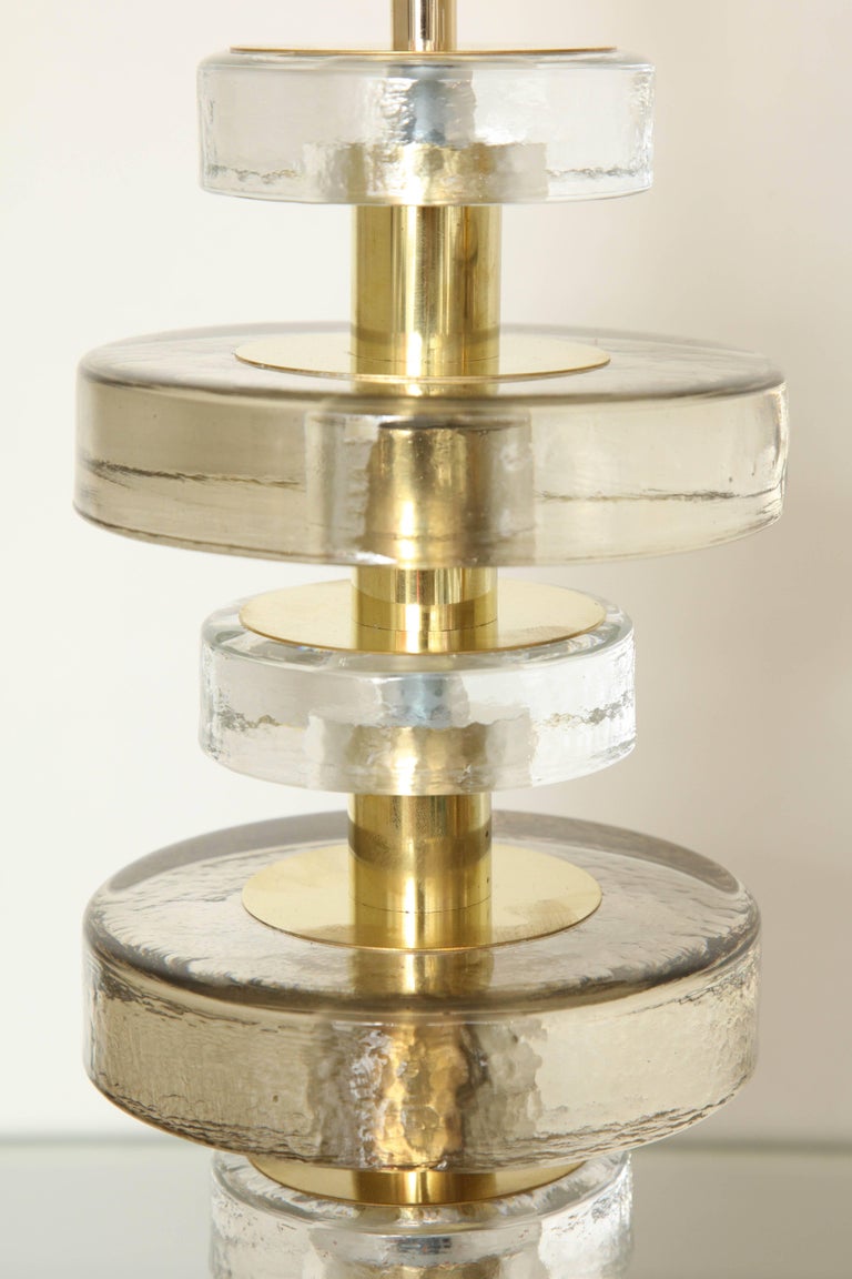 Pair of Custom Smoke and Clear Murano Glass Disc Lamps For Sale at 1stDibs