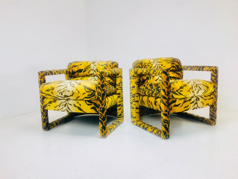 Pair of Custom Tiger Print Chairs in the Style of Milo Baughman For ...