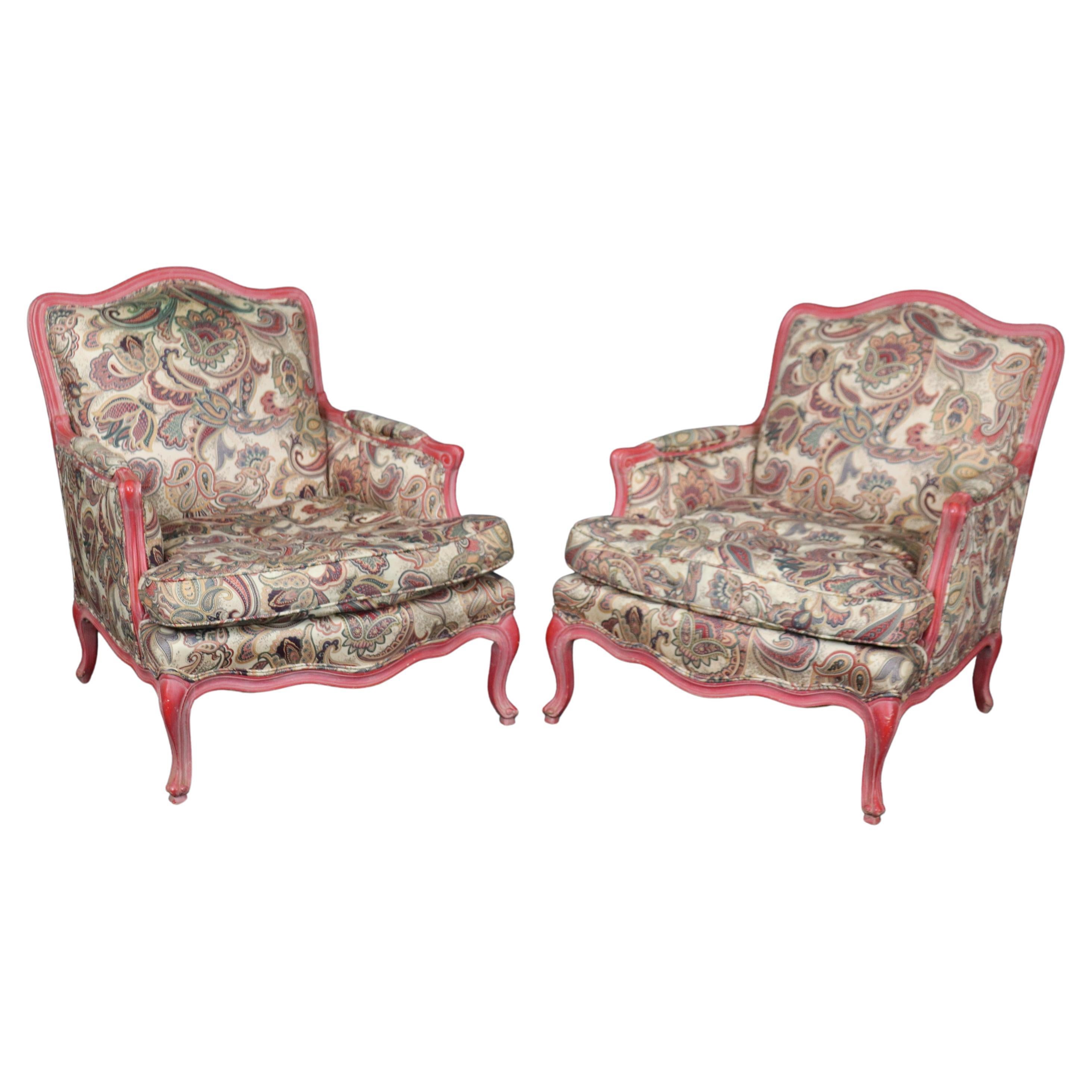 Pair of Custom Upholstered French Red Painted Paisley Over-sized ...