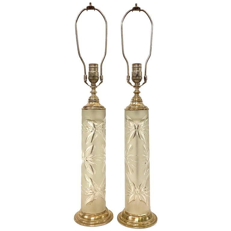 Pair of Cut Glass Column Table Lamps For Sale at 1stDibs