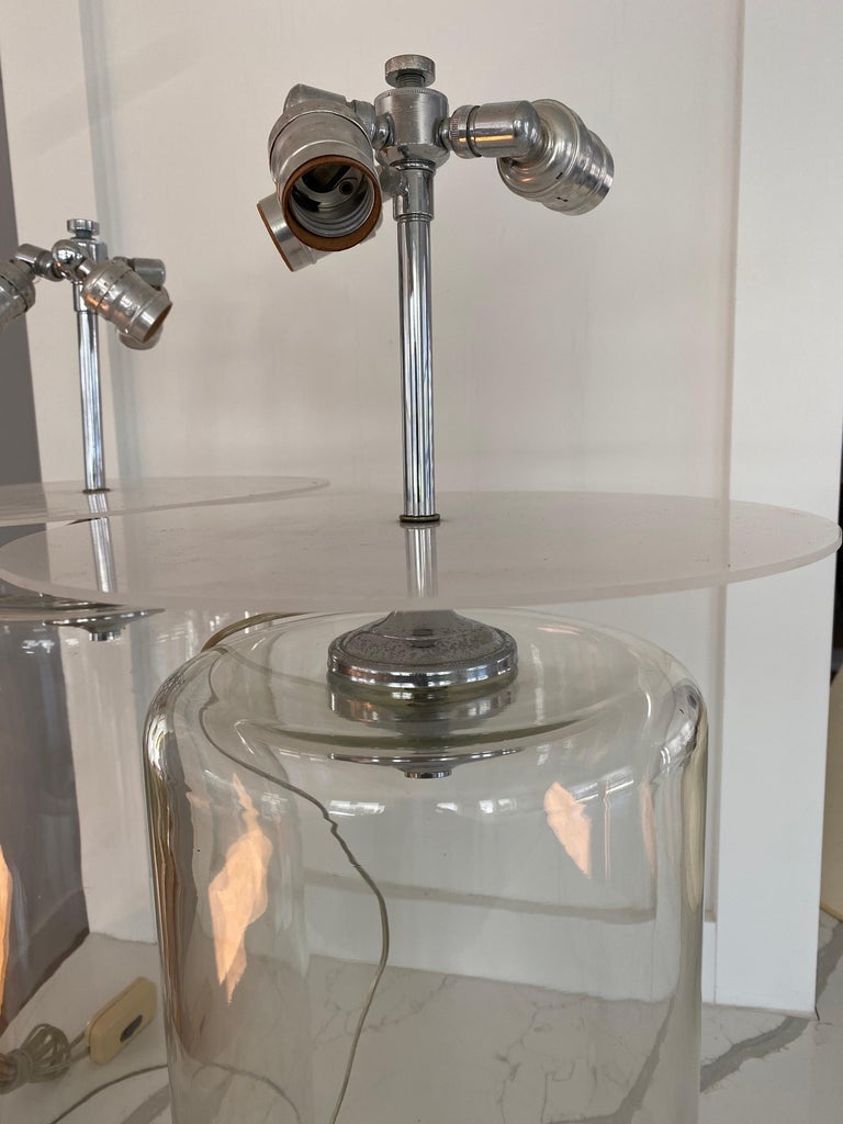 Pair of Cylindrical Pyrex Lamps Designed by John Saladino Clear ...