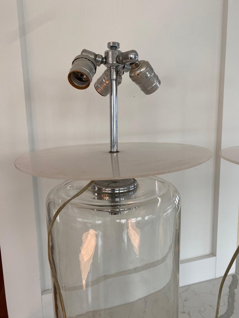 Pair of Cylindrical Pyrex Lamps Designed by John Saladino Clear ...