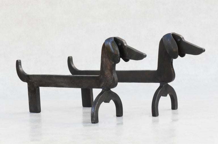 Pair of Dachshund Andirons Fire Dogs For Sale at 1stDibs
