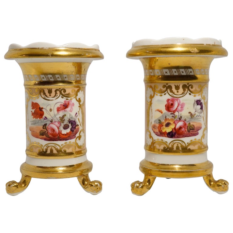 Pair of Daniel Porcelain Spill Vases, Rich Gold and Flowers #1127 ...