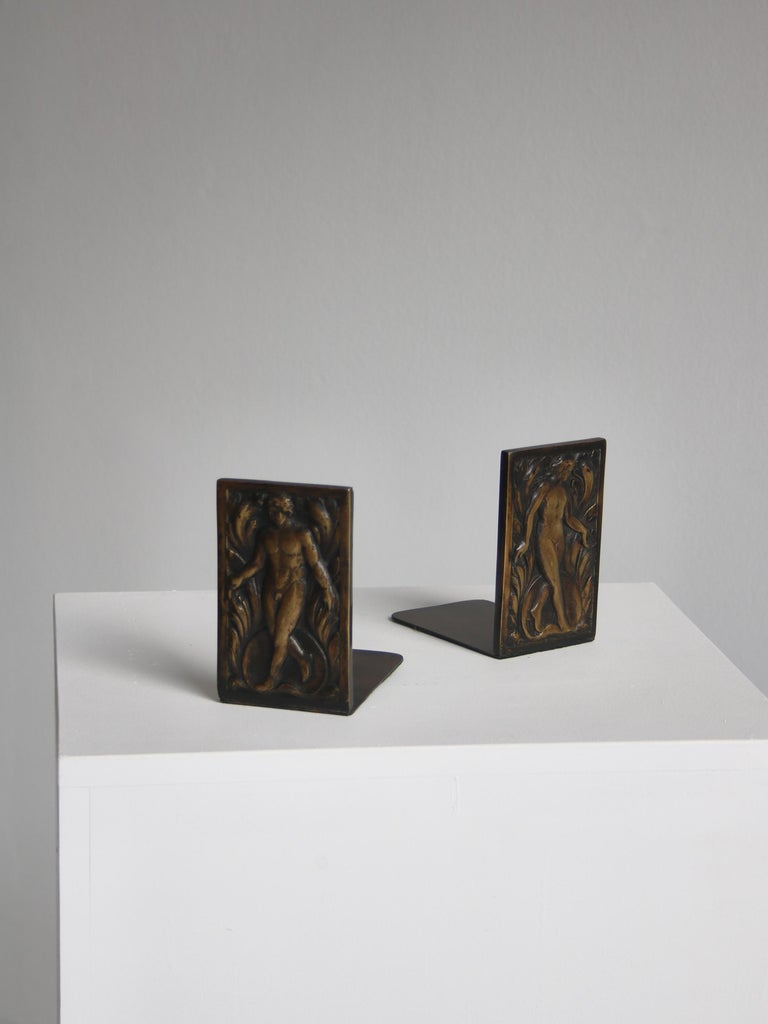 Pair of Danish Art Deco Bronze Bookends with Man and Woman Figures ...