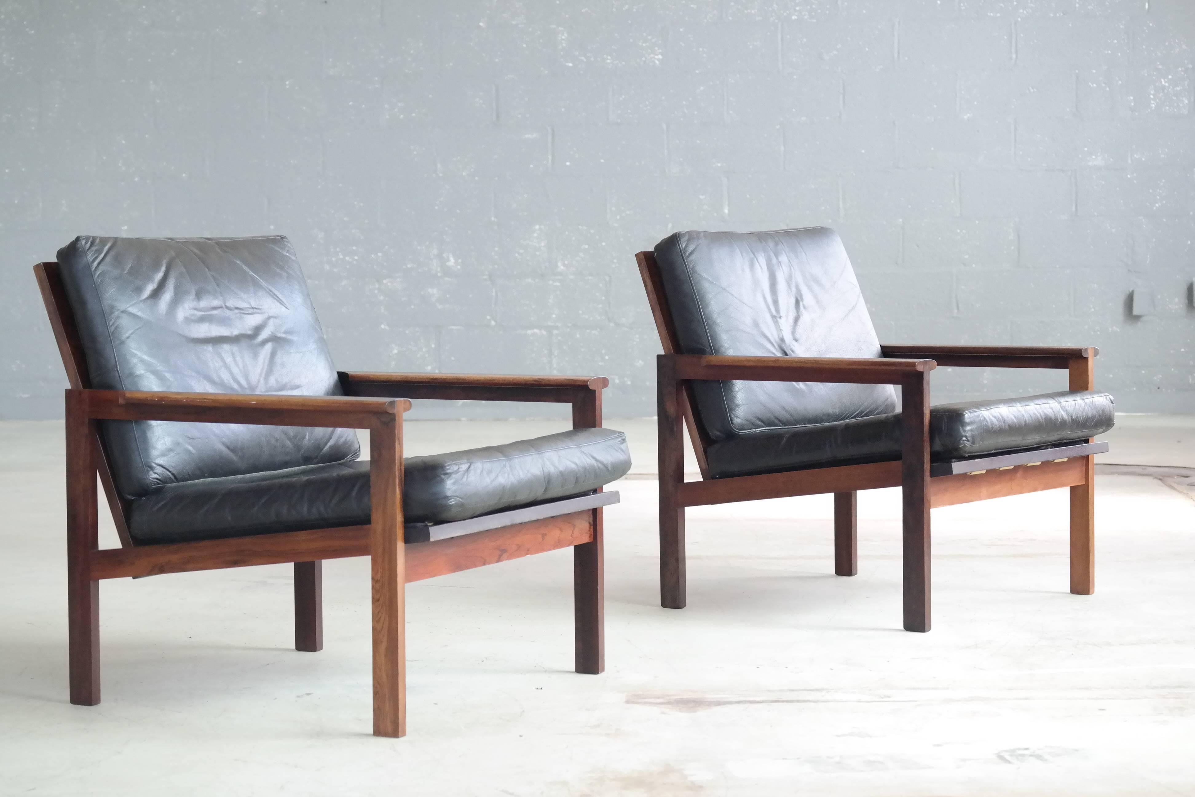 Pair of Danish Illum Wikkelsø Easy Chairs Model Capella in Rosewood and ...