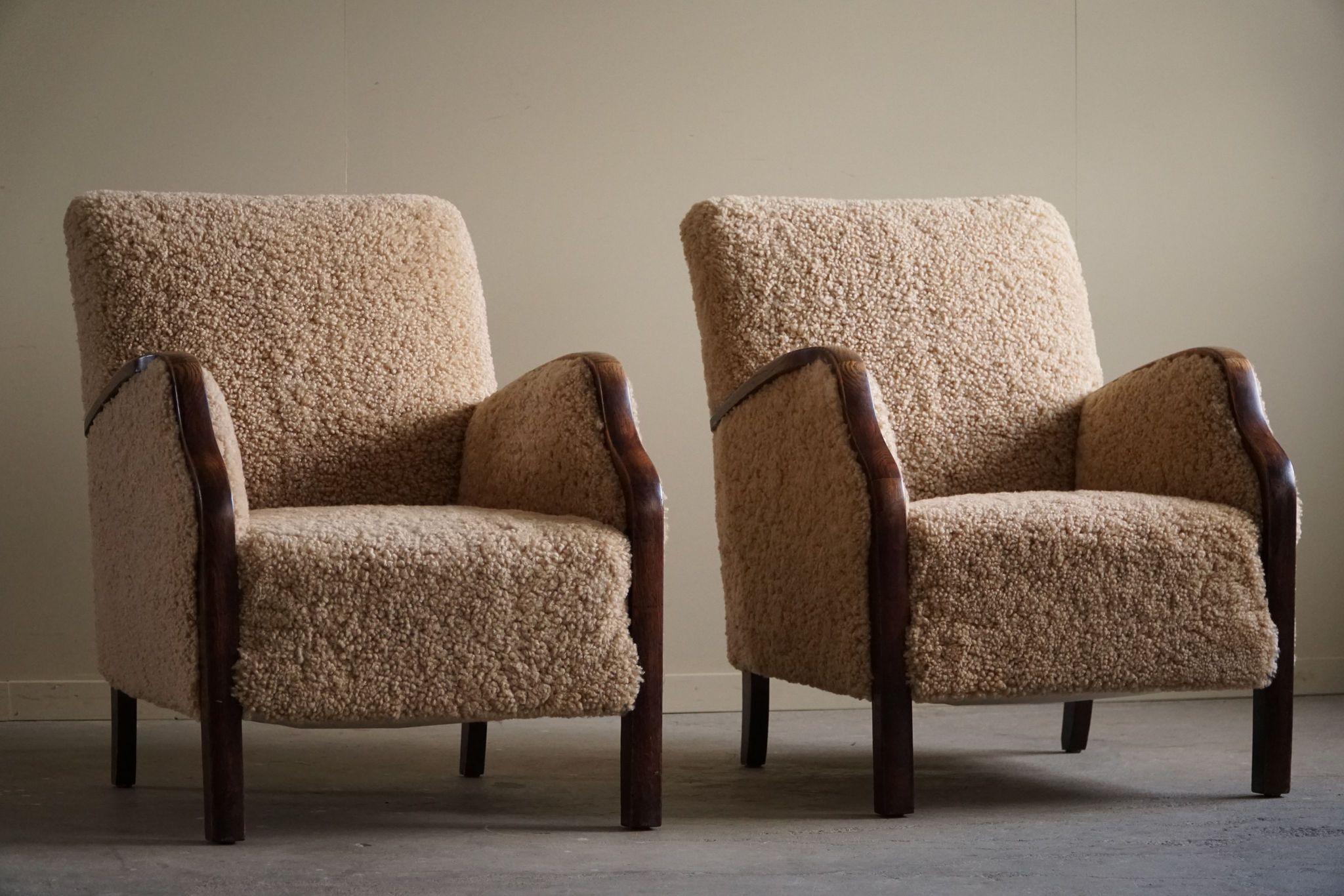 Pair of Danish Mid-Century Modern Lounge Chairs in Shearling Lambswool ...