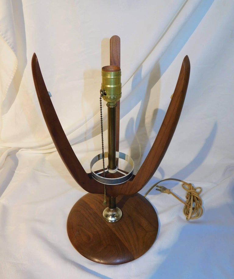 Pair of Mid-Century Modern Spun Fiberglass and Teak Atomic Lamps at 1stDibs