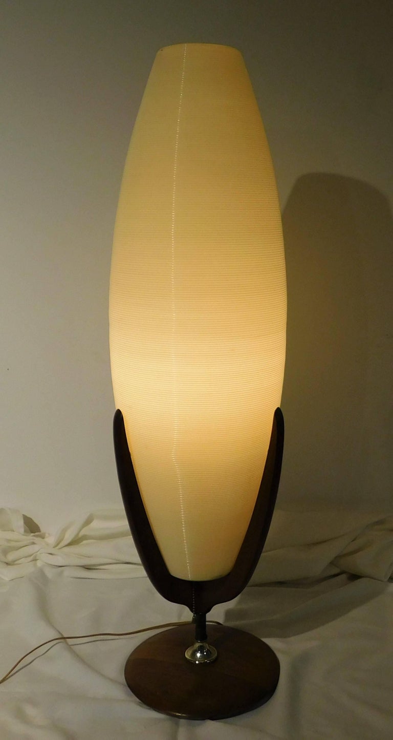 Pair of Mid-Century Modern Spun Fiberglass and Teak Atomic Lamps at 1stDibs