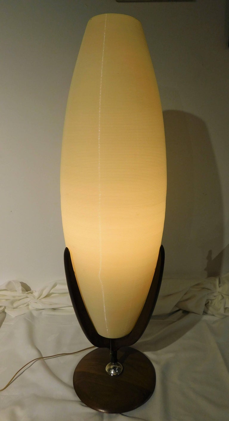 Pair of Mid-Century Modern Spun Fiberglass and Teak Atomic Lamps at 1stDibs