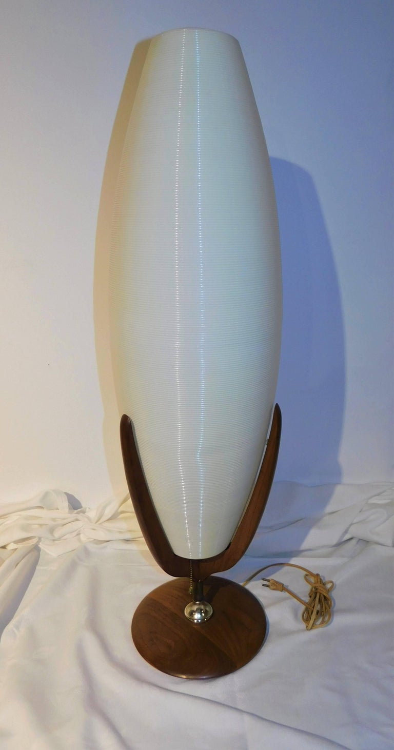 Pair of Mid-Century Modern Spun Fiberglass and Teak Atomic Lamps at 1stDibs