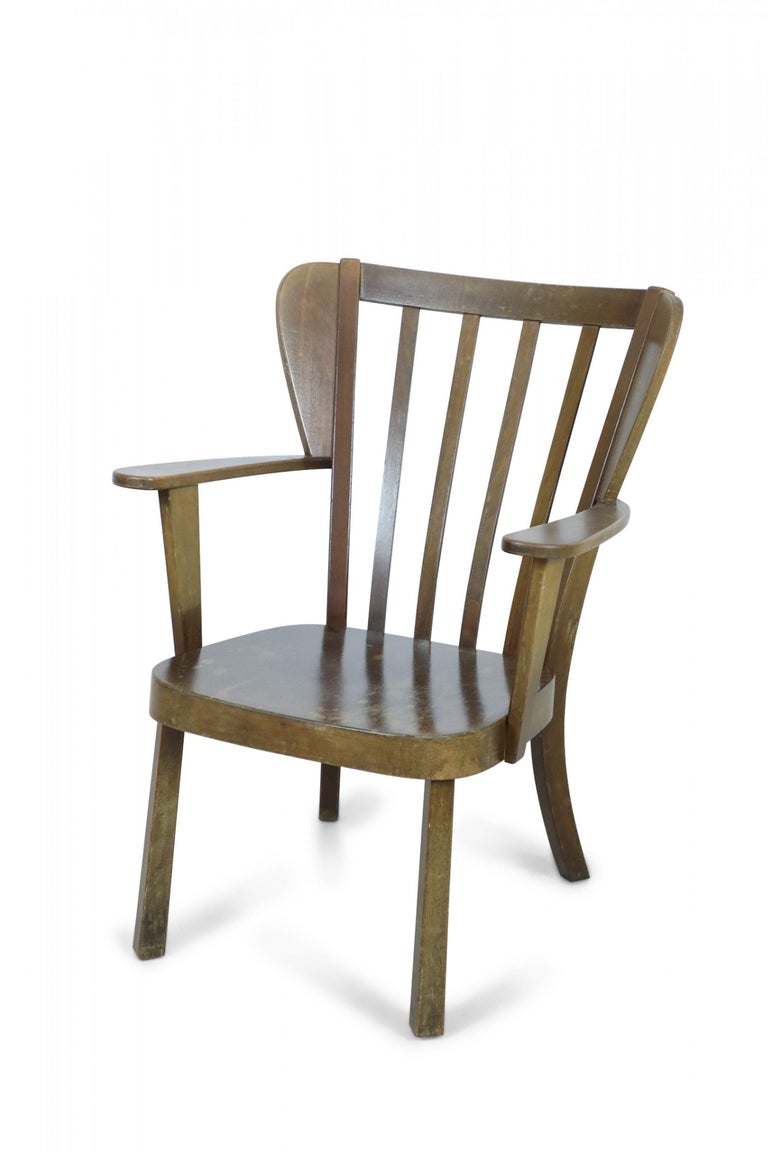 Pair of Danish Mission-Style Oak Slat Back Wing Armchairs For Sale at ...