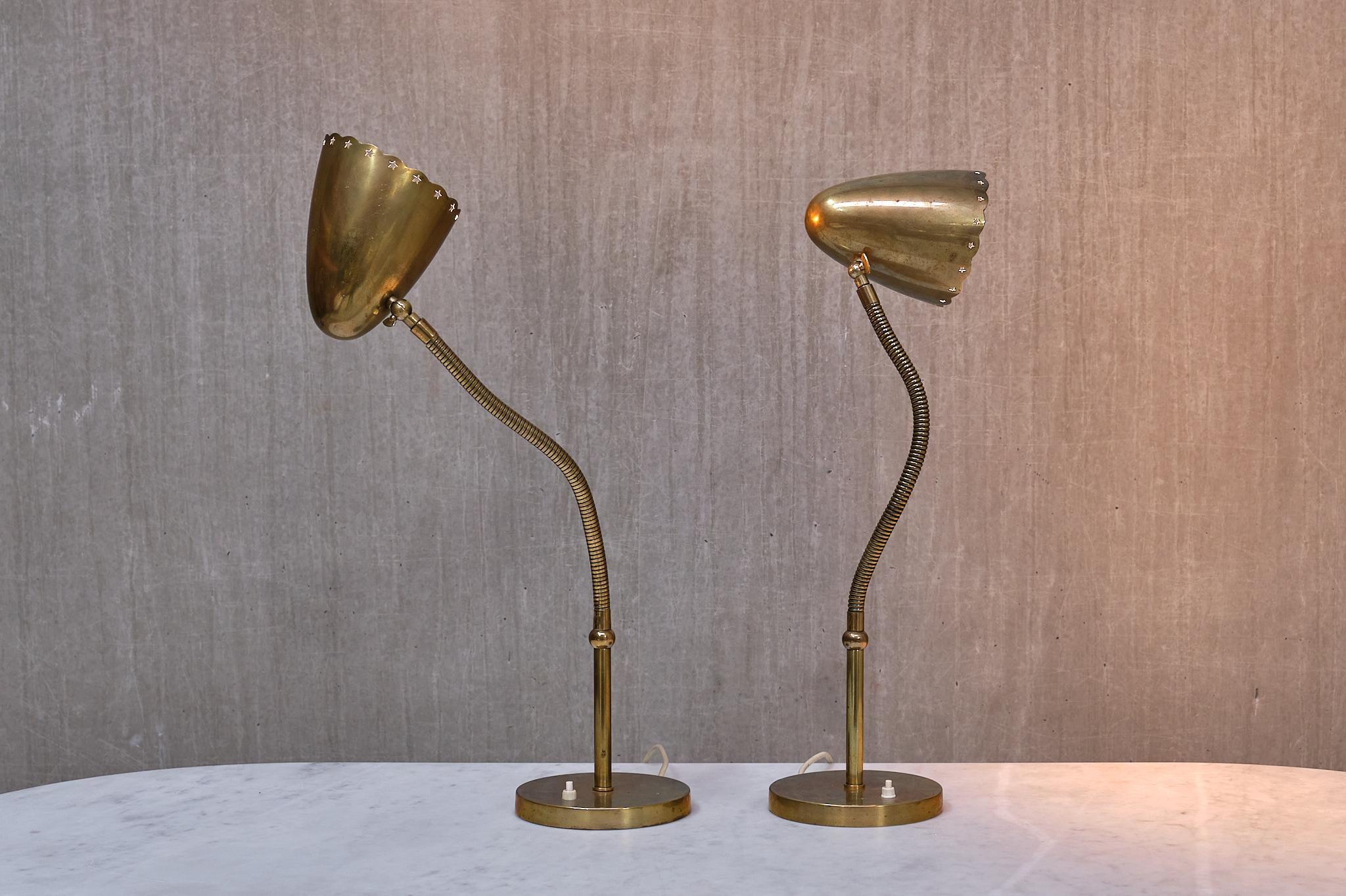 Pair of Danish Modern Brass Table Lamps with Adjustable Shades, 1940s ...