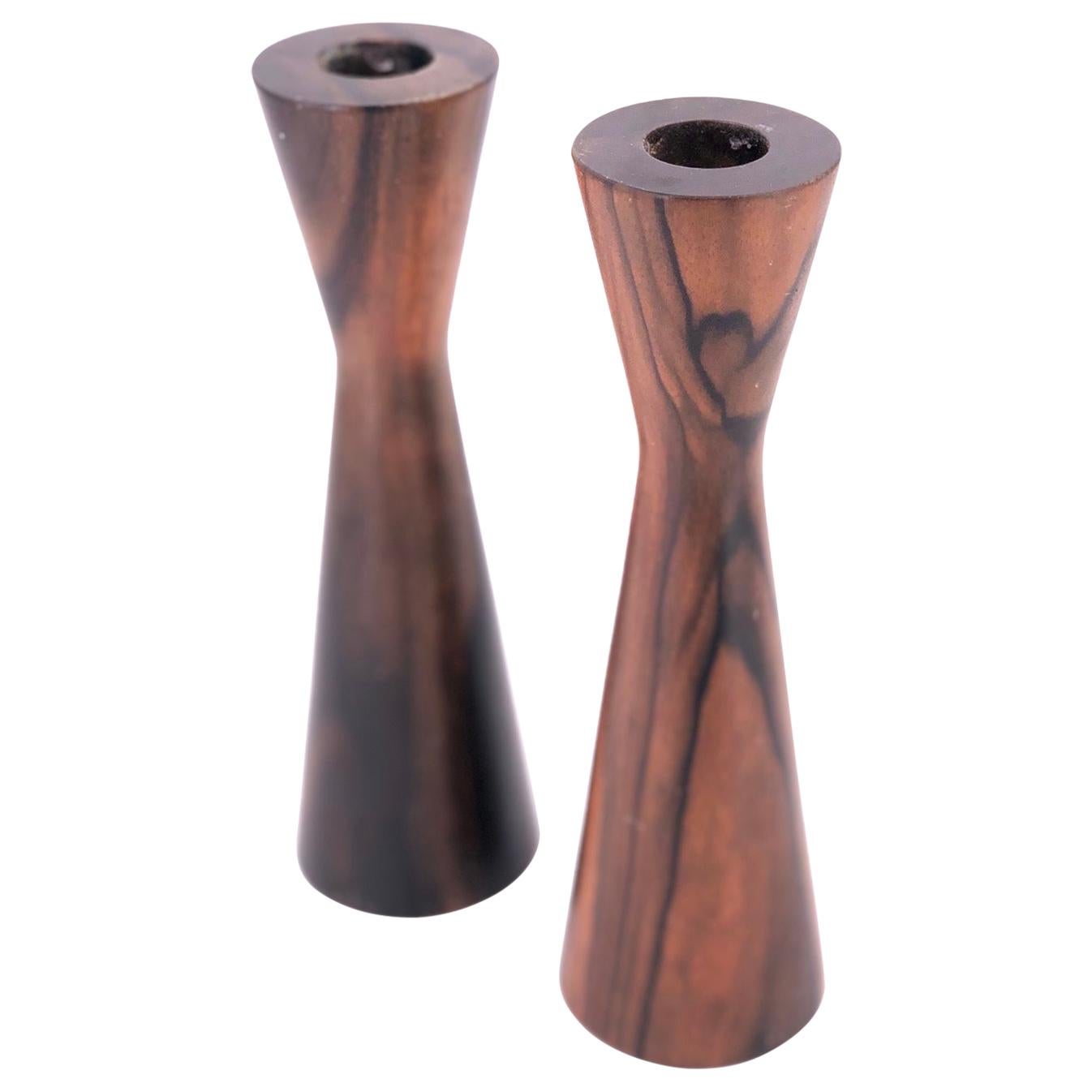 Pair of Danish Modern Solid Rosewood Candlesticks Hand Turned at 1stDibs